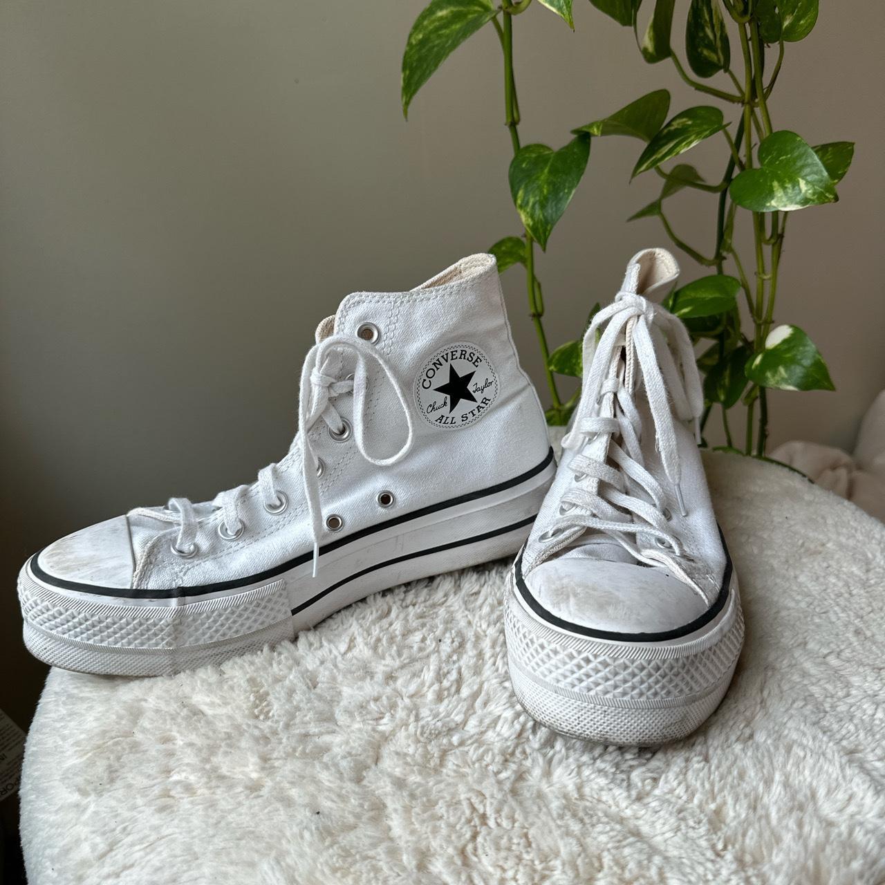 white high top platform converse i wore these a... - Depop