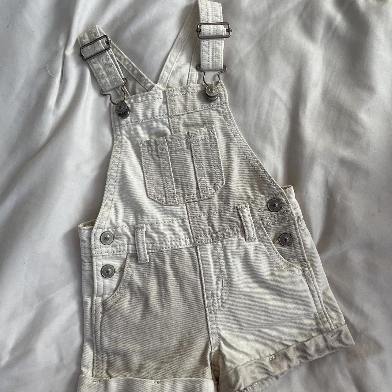 Cream & White two toned kids overalls size 12 - 18... - Depop