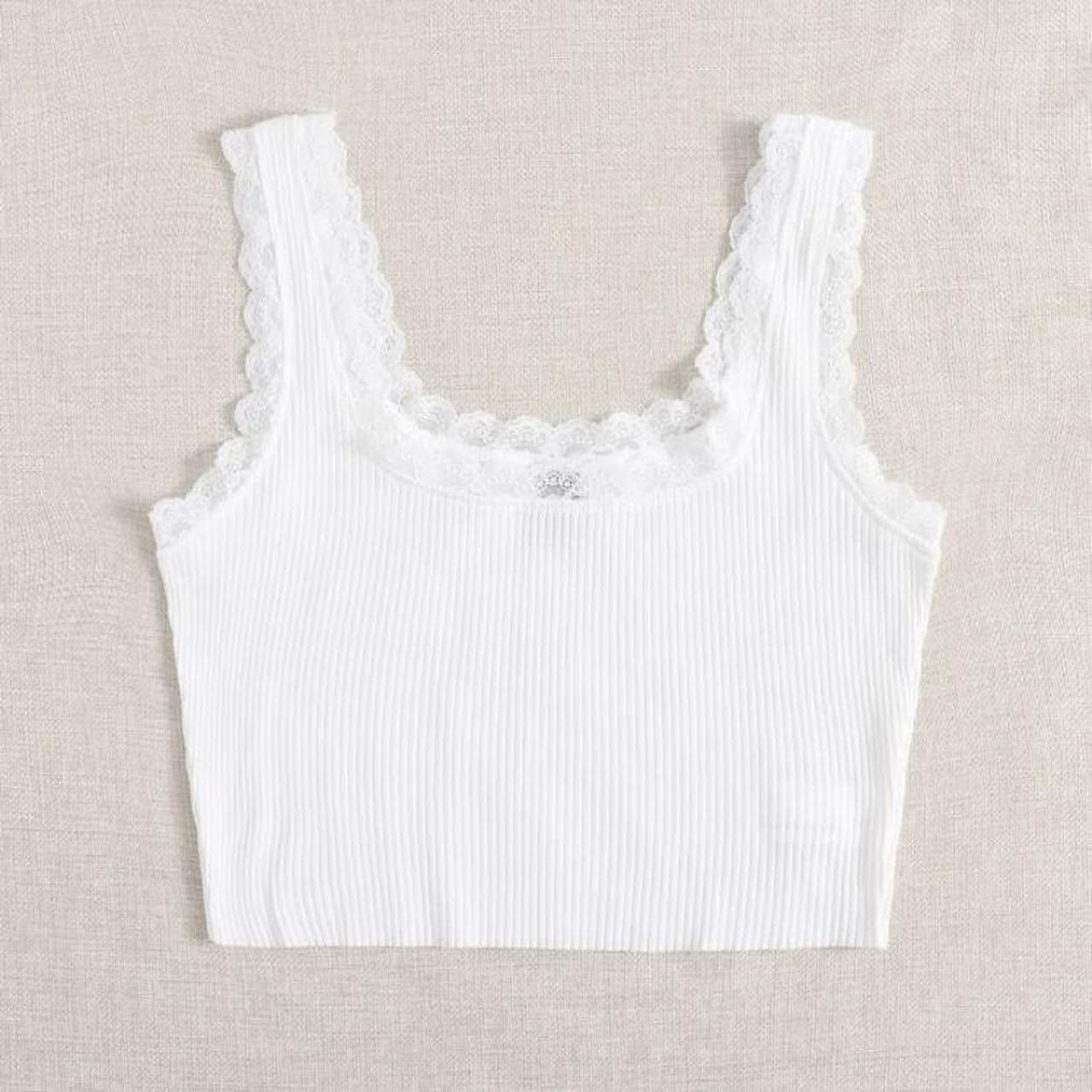 White Laced Square Front Tank Top - Depop