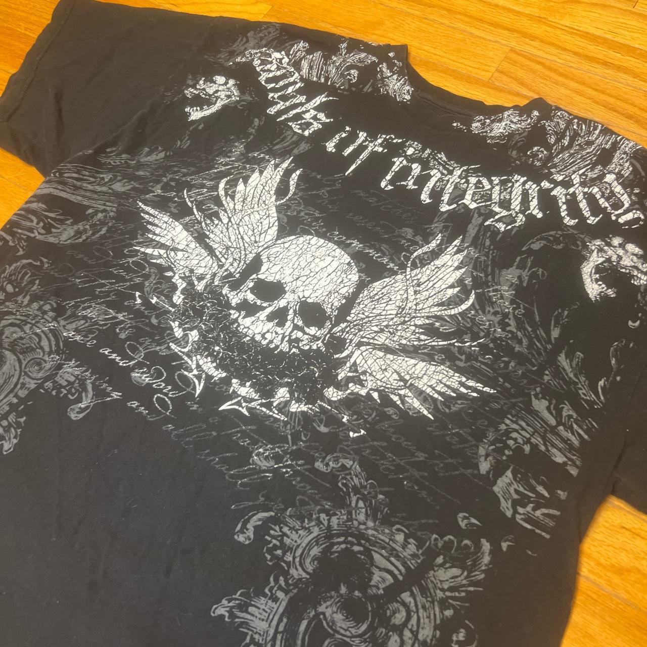 CYBER Y2K AFFLICTION VIBES GRUNGE SKULL GRAPHIC... - Depop