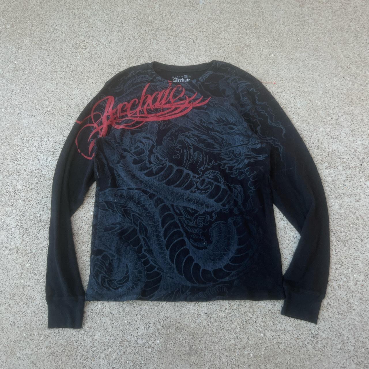 CRAZY FIRE CYBER Y2K GRUNGE AFFLICTION DRAGON AOP... - Depop