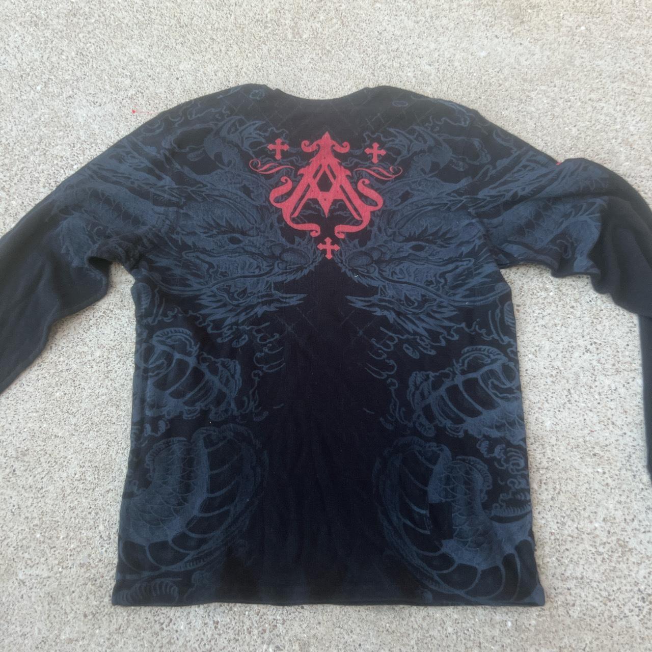 CRAZY FIRE CYBER Y2K GRUNGE AFFLICTION DRAGON AOP... - Depop
