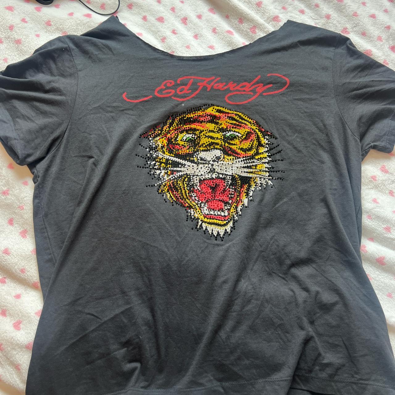 Ed Hardy off the shoulder rhinestone t-shirt - Depop