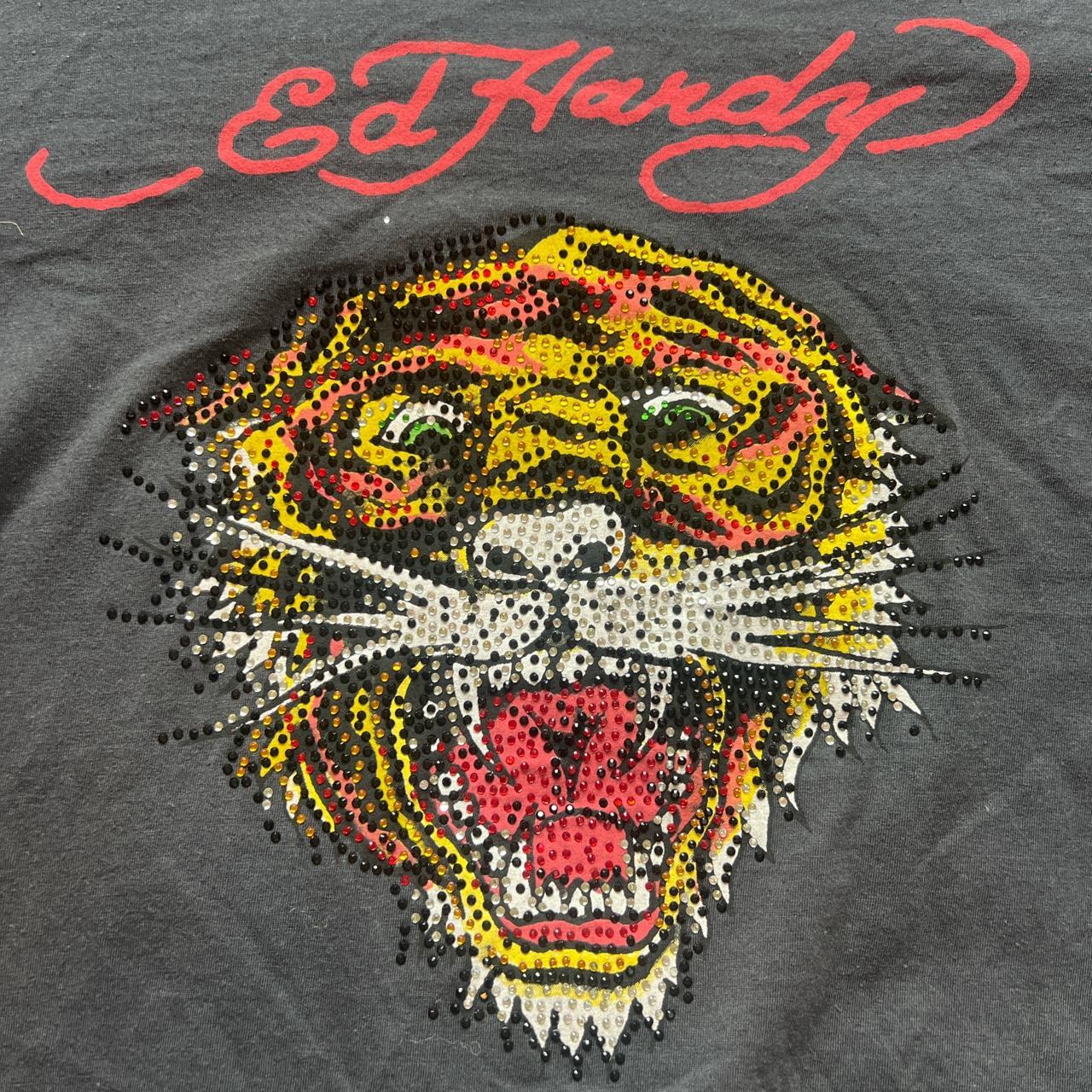 Ed Hardy off the shoulder rhinestone t-shirt - Depop