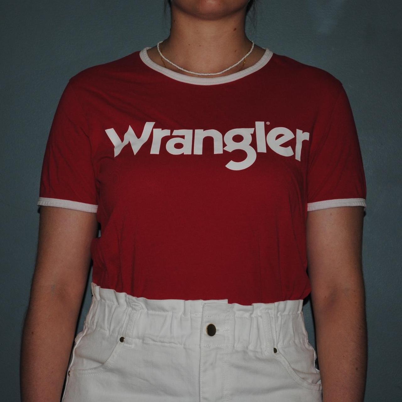 Wrangler Logo Ringer T-Shirt // Red // 1947 Slim Fit... - Depop