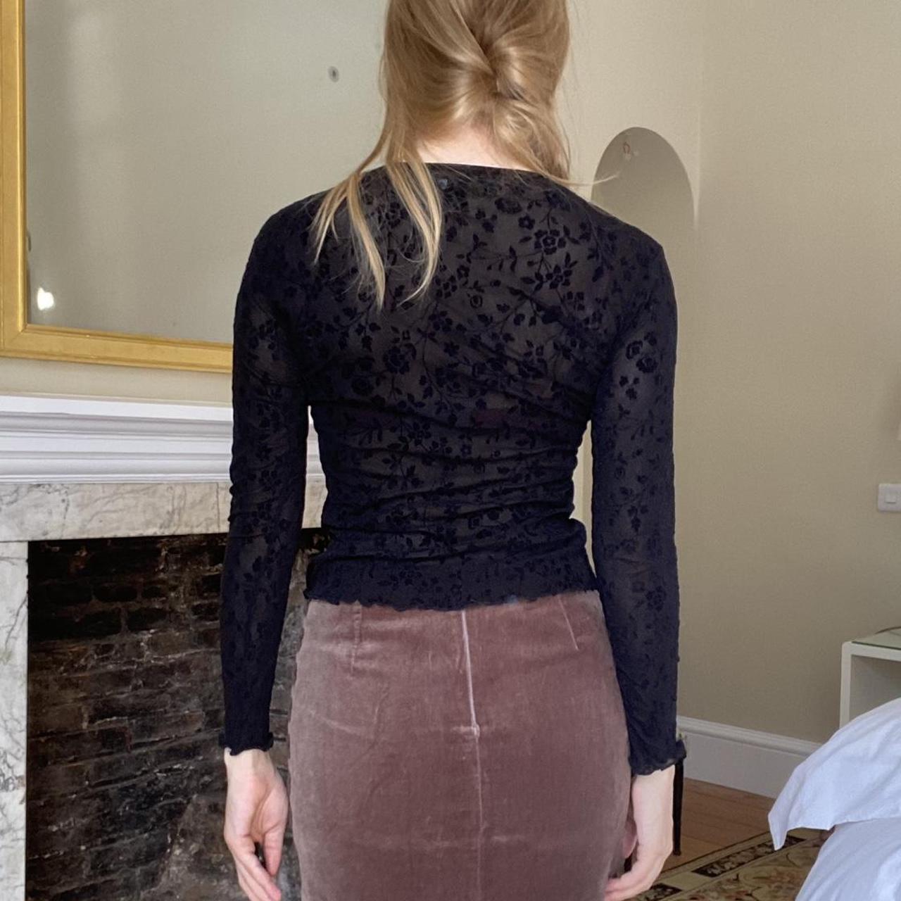 Black floral mesh longsleeve top Soft touch velour... - Depop