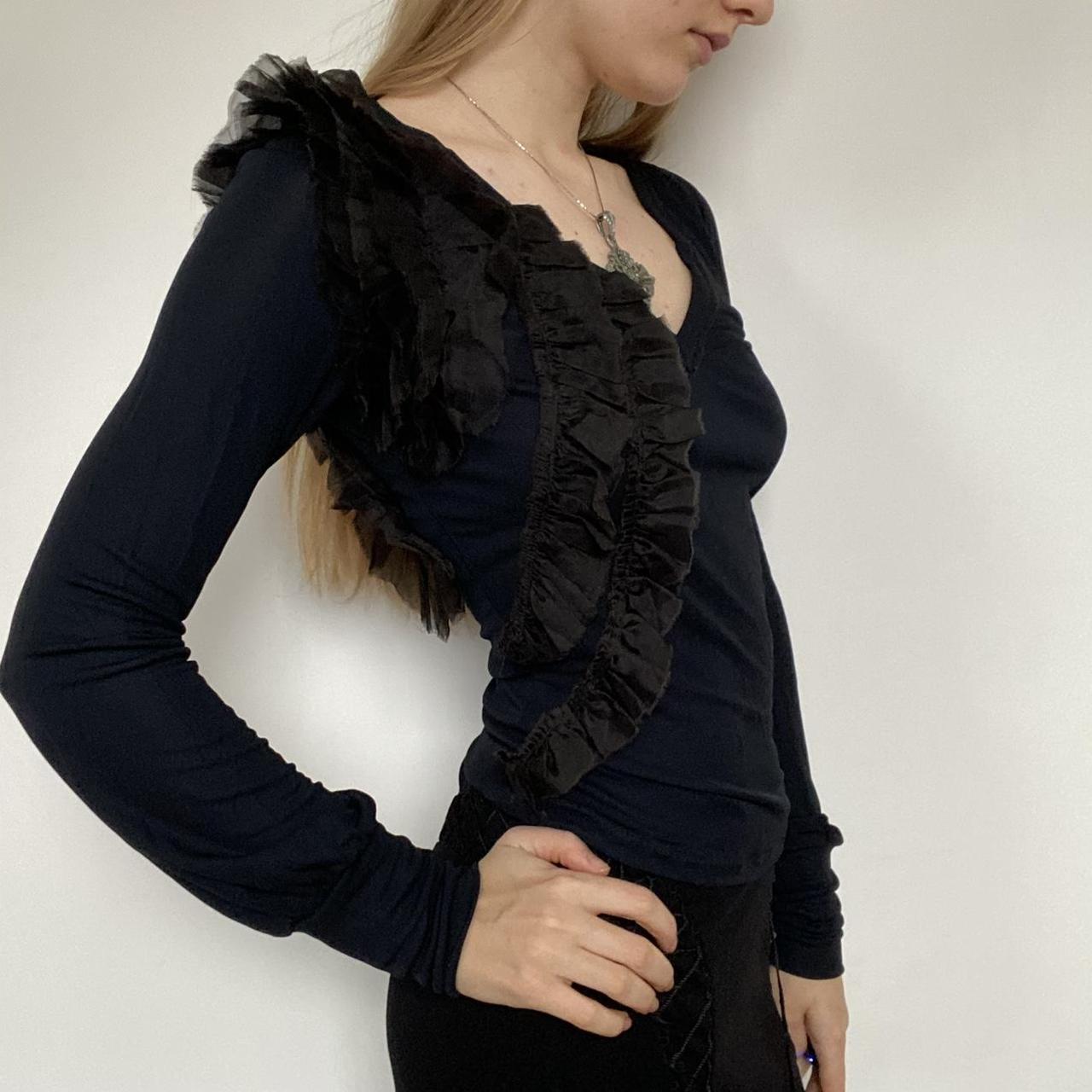sheer ruffled vneck top long sleeve, gathered... - Depop