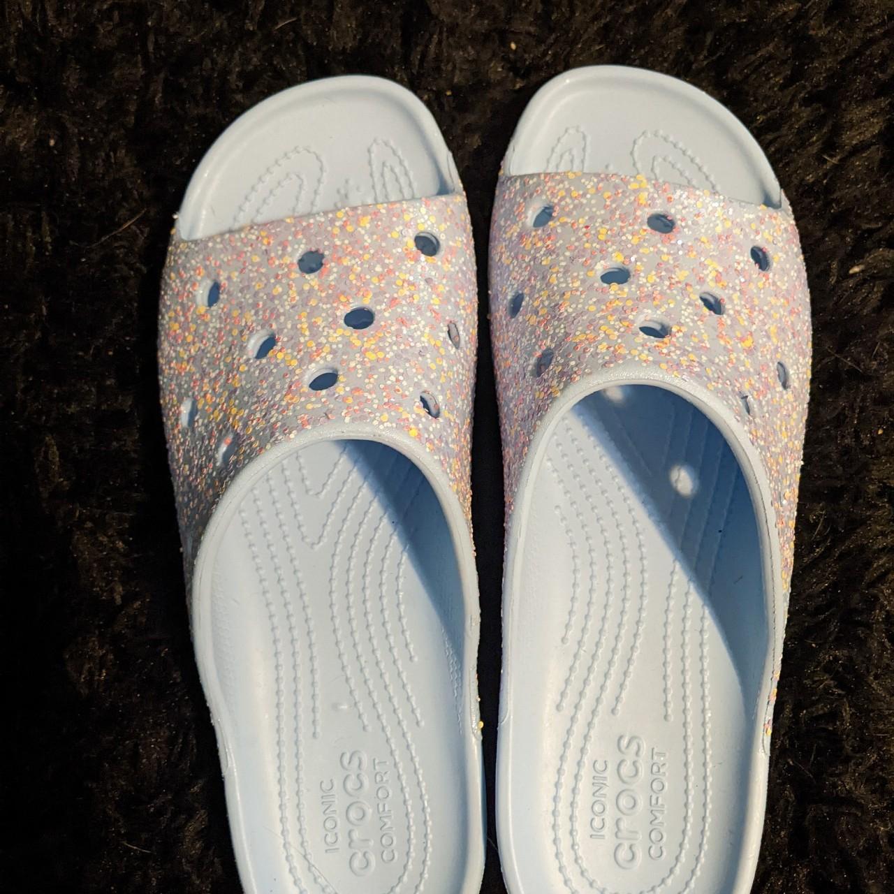 Crocs light blue glitter platform slides W sz... - Depop