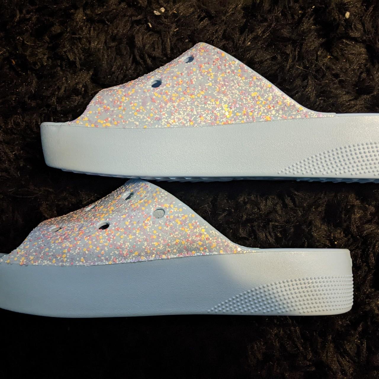Crocs light blue glitter platform slides W sz... - Depop