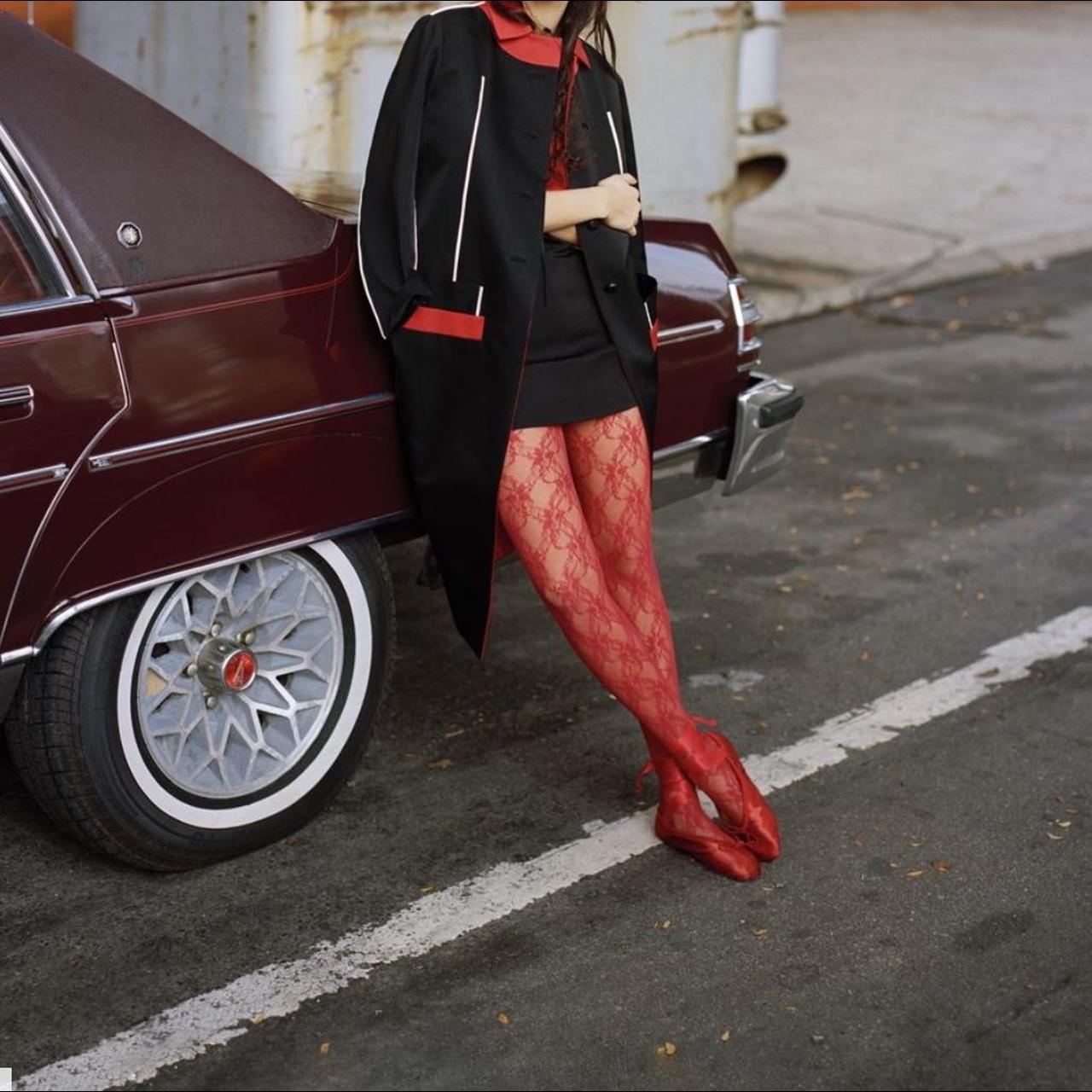 Free people Red lace tights. Made in Italy. Never... - Depop