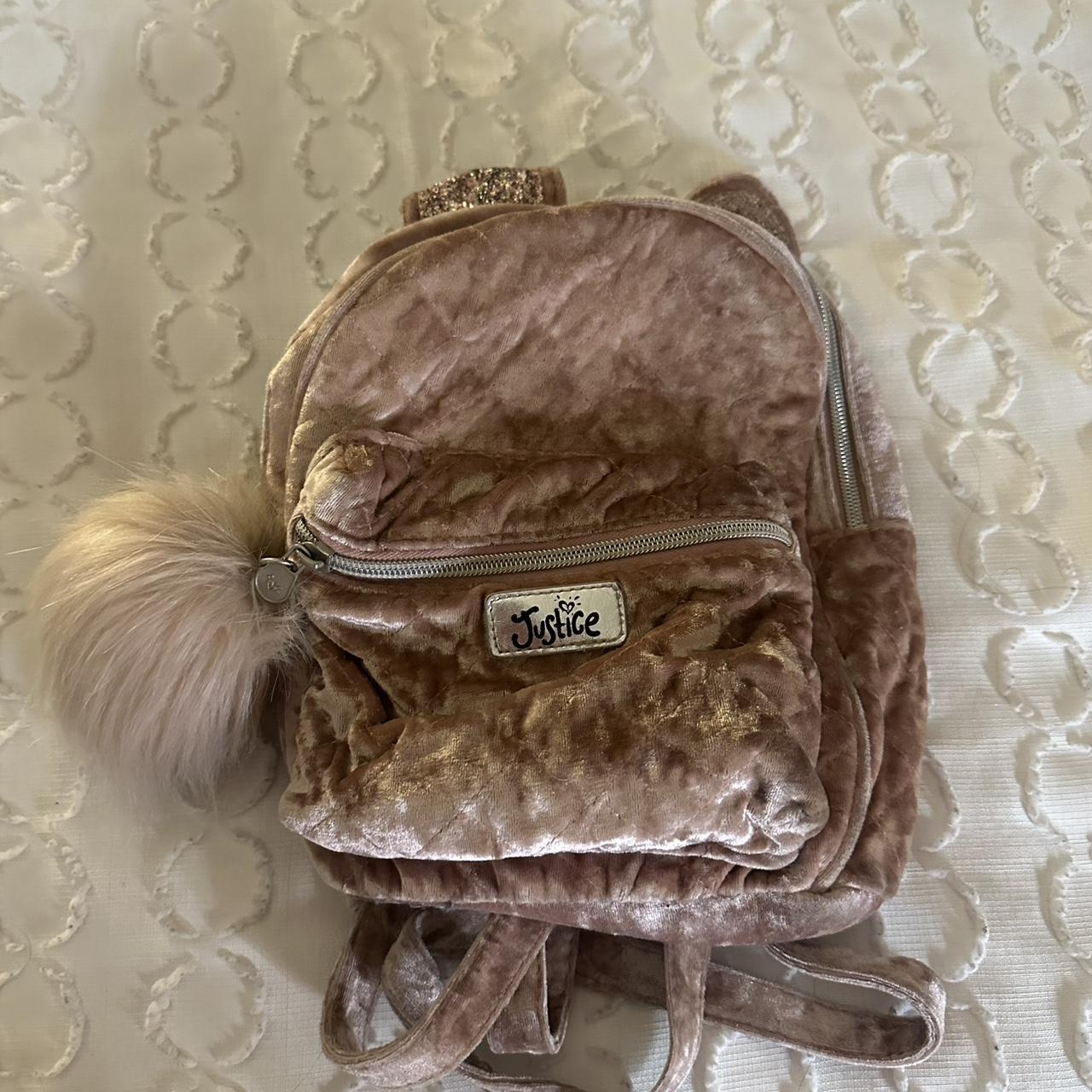 Pink velvet mini backpack with pompom #glam | Depop