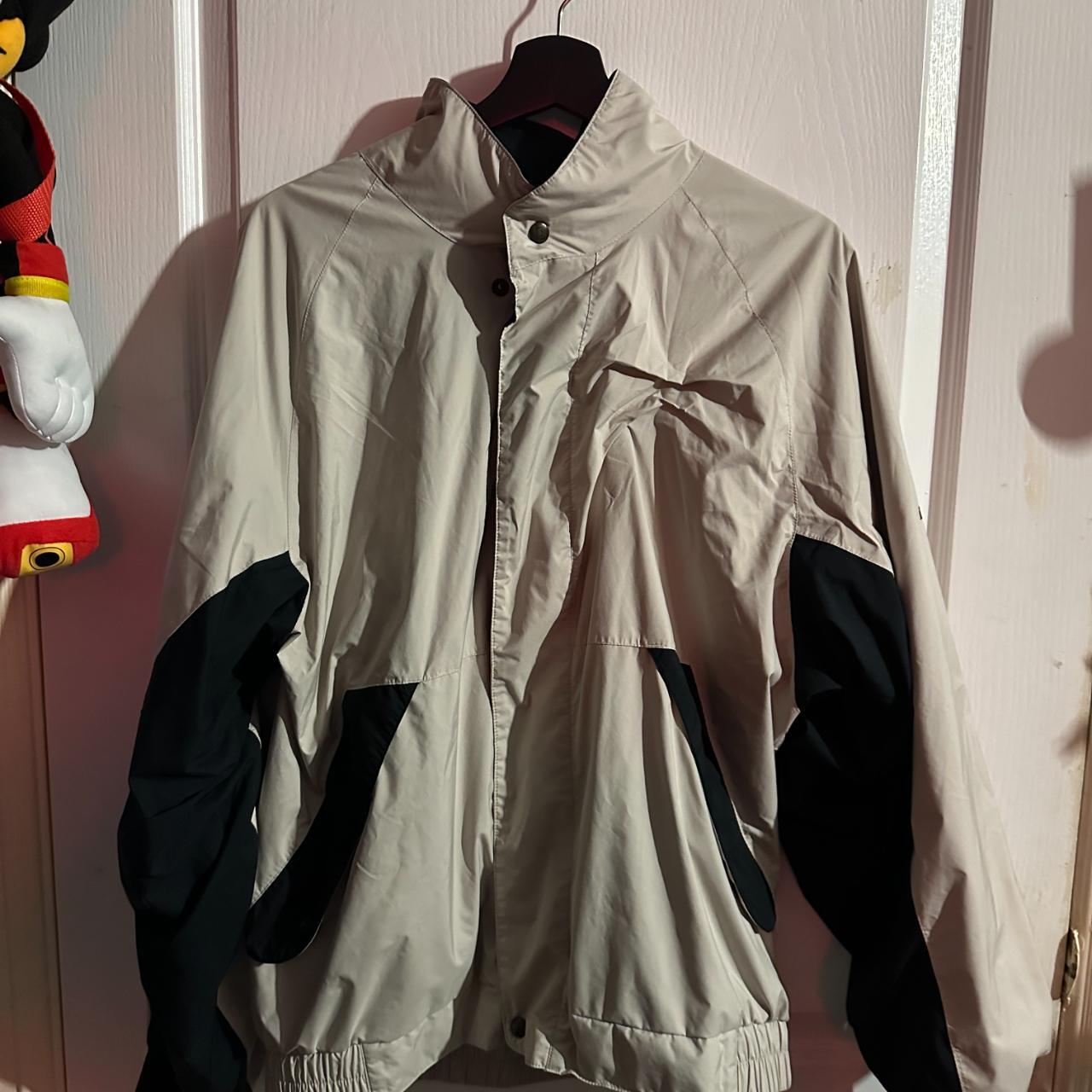 Vintage FootJoy DryJoys Cream/Navy Blue Rain Jacket - Depop