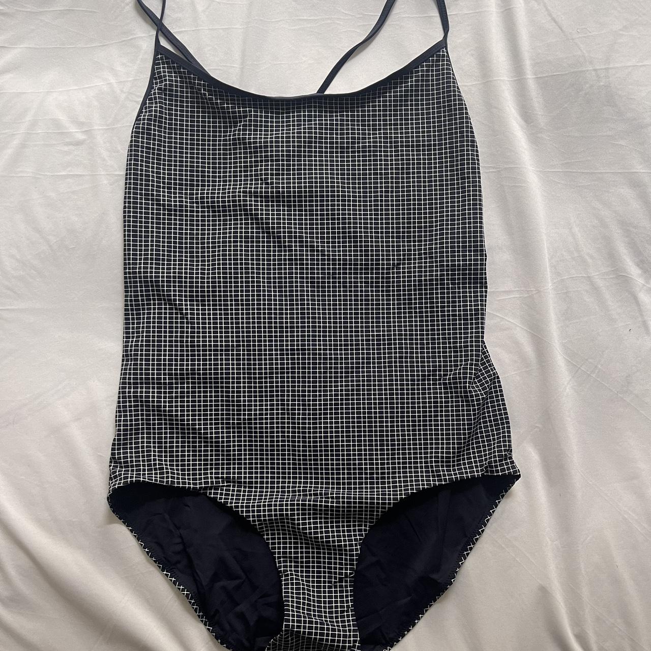 COS Women's Navy and White Swimsuit-one-piece | Depop