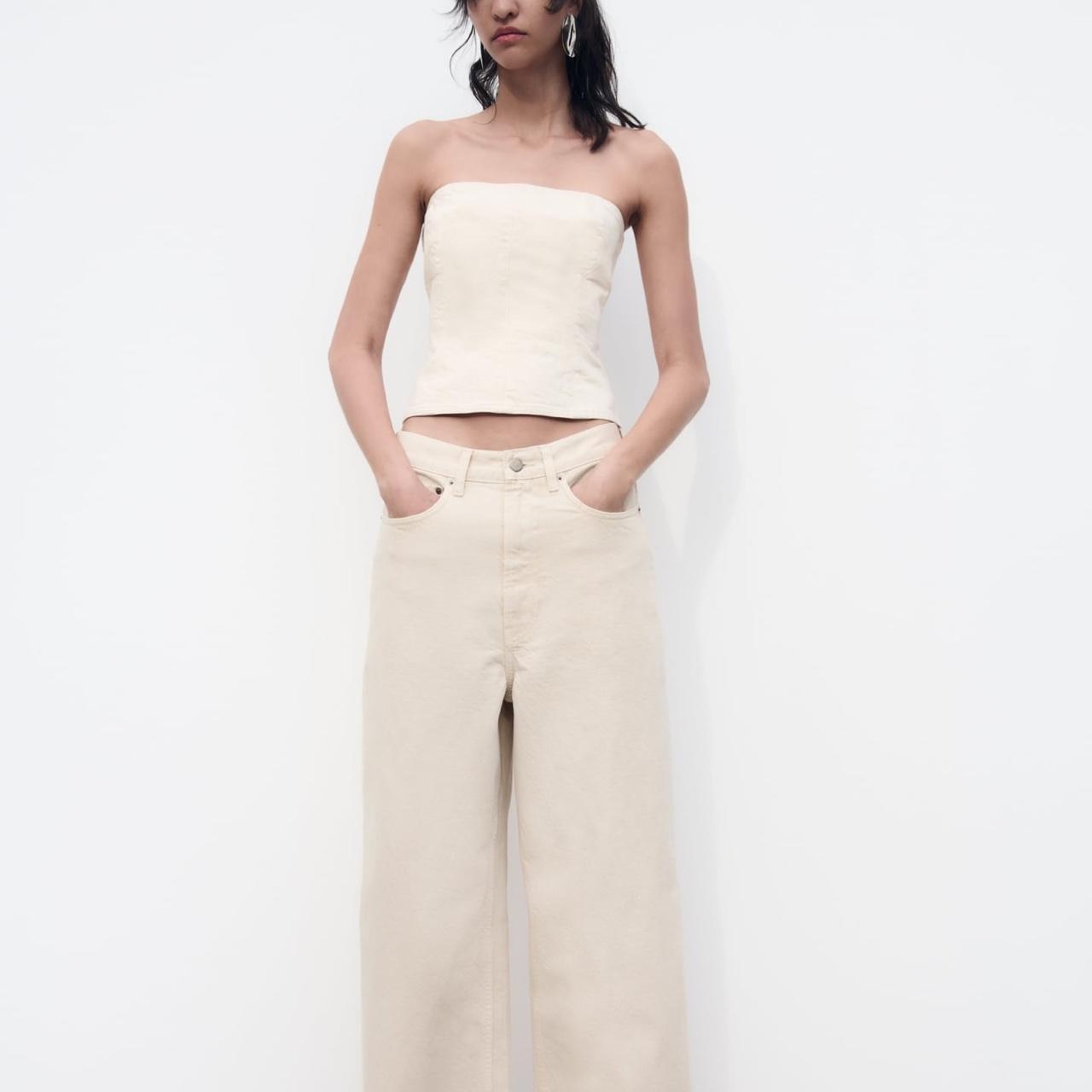 Zara cream denim corset, size small, new with tags - Depop