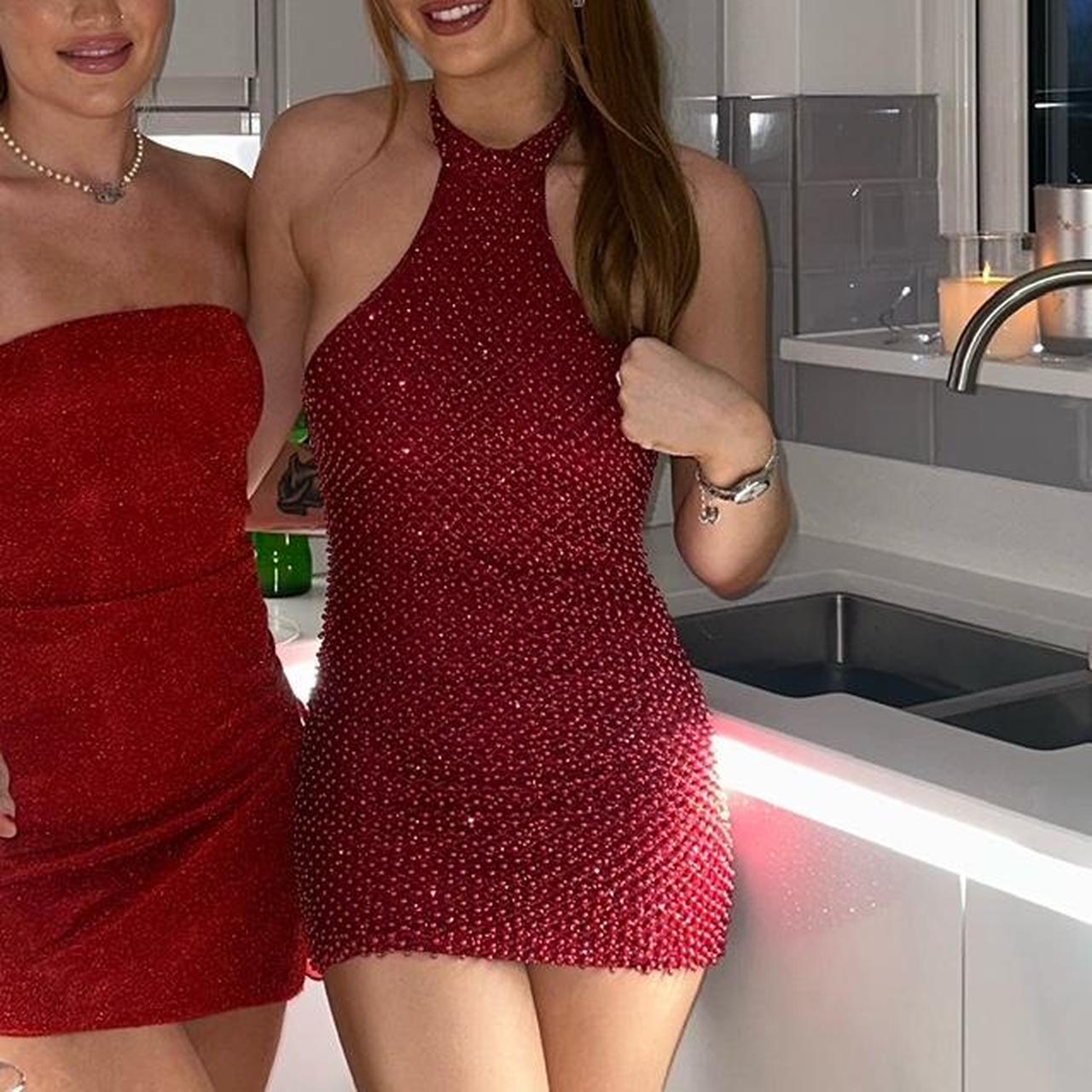 Red Beaded Oh Polly Dress Depop