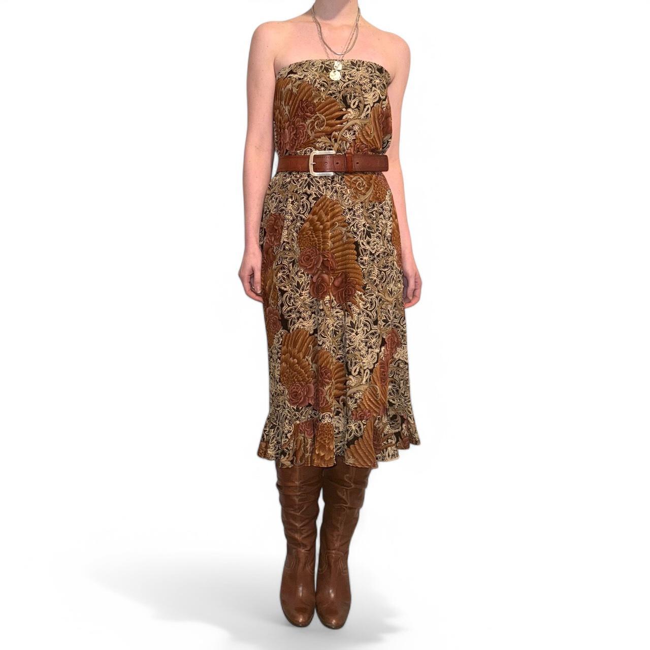 Earthy tones vintage floral flowy maxi skirt with... | Depop