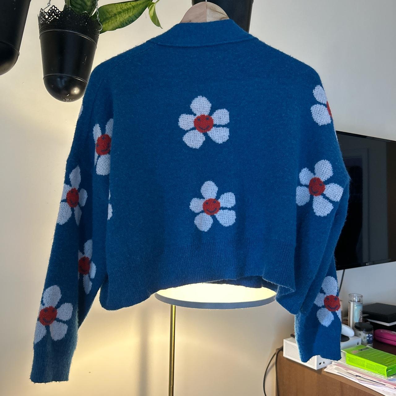 Blue floral sweater Fits S-M #sweater #flower... - Depop