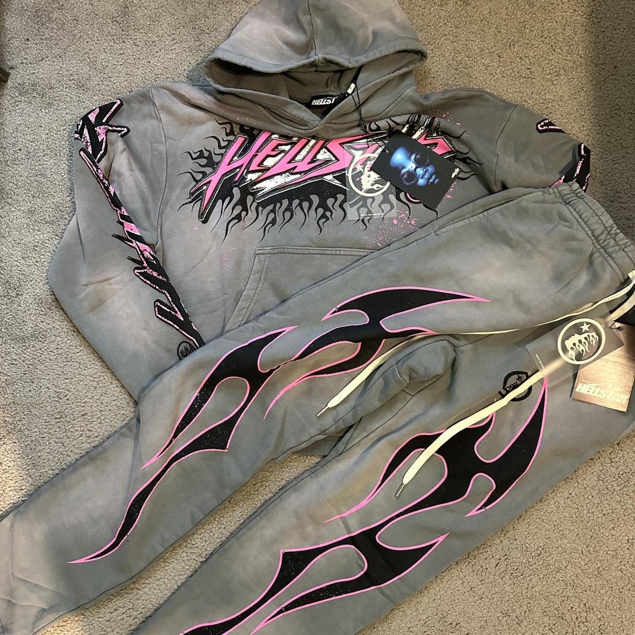 Hellstar Grey Future Flame Sweatsuit (Small) - $500... | Depop