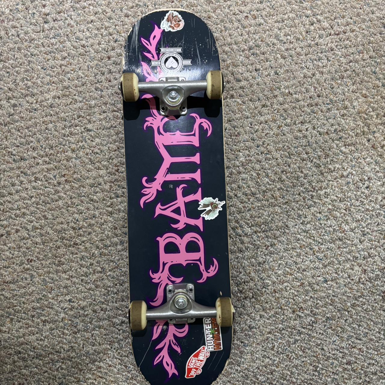 Pink and black skateboard - Depop