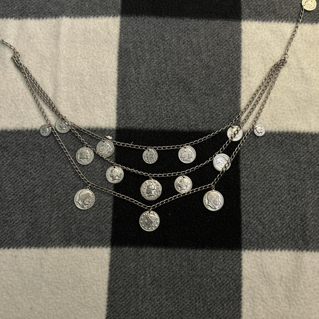 layered silver chain coin necklace - Depop