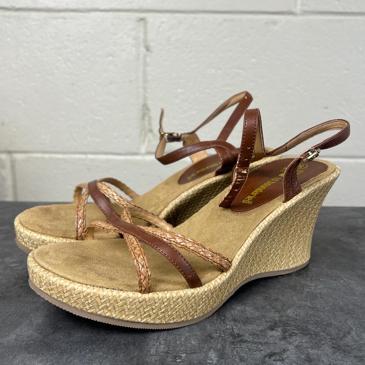 Y2K No Boundaries tan and brown wedges Size 8... | Depop