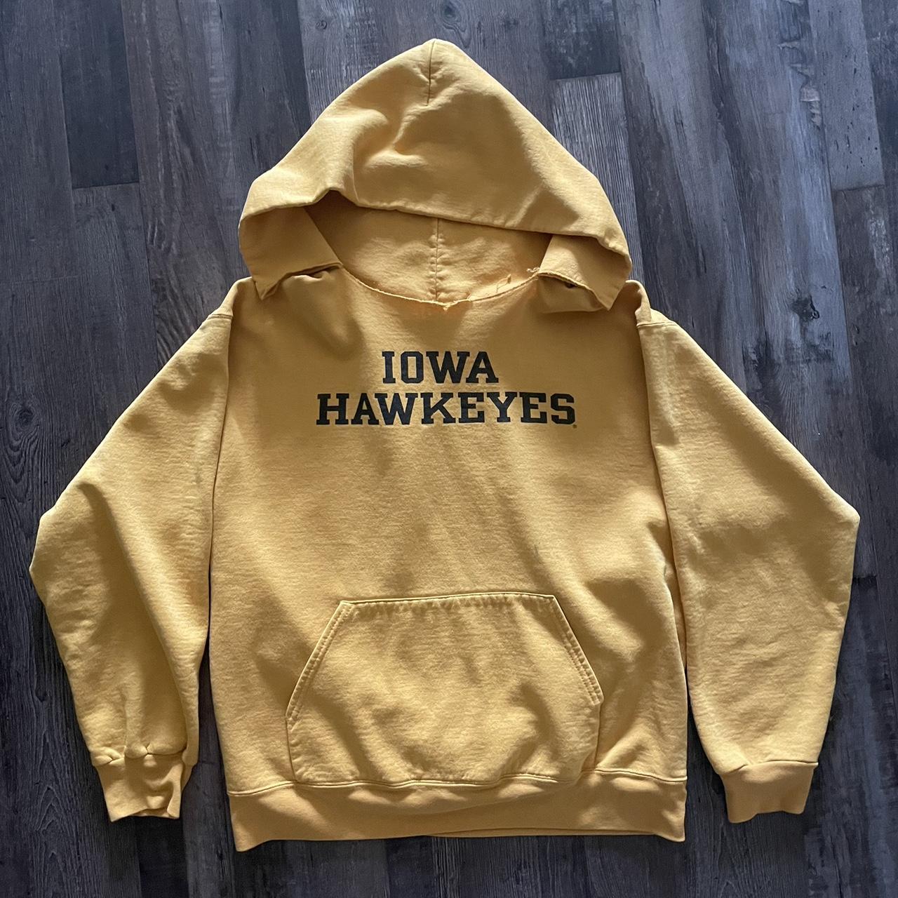 vintage Iowa Hawkeyes hoodie yellow w/ cut hood,... - Depop