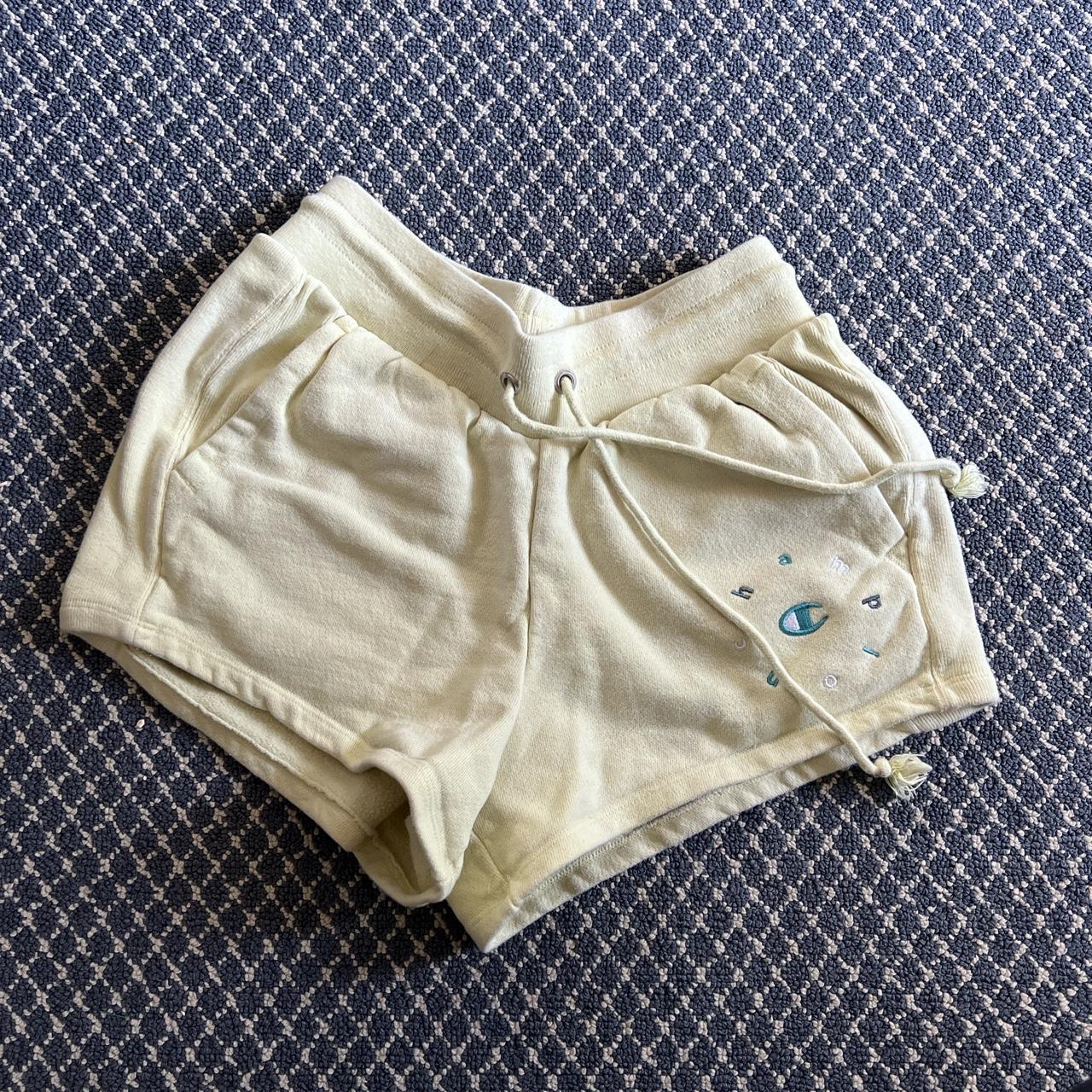 Yellow Champion Reverse Weave Sweatshorts with pockets - Depop