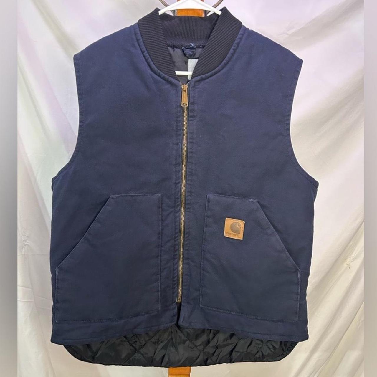 Vintage Carhartt Navy Blue Duck Vest V02, Canvas,... - Depop