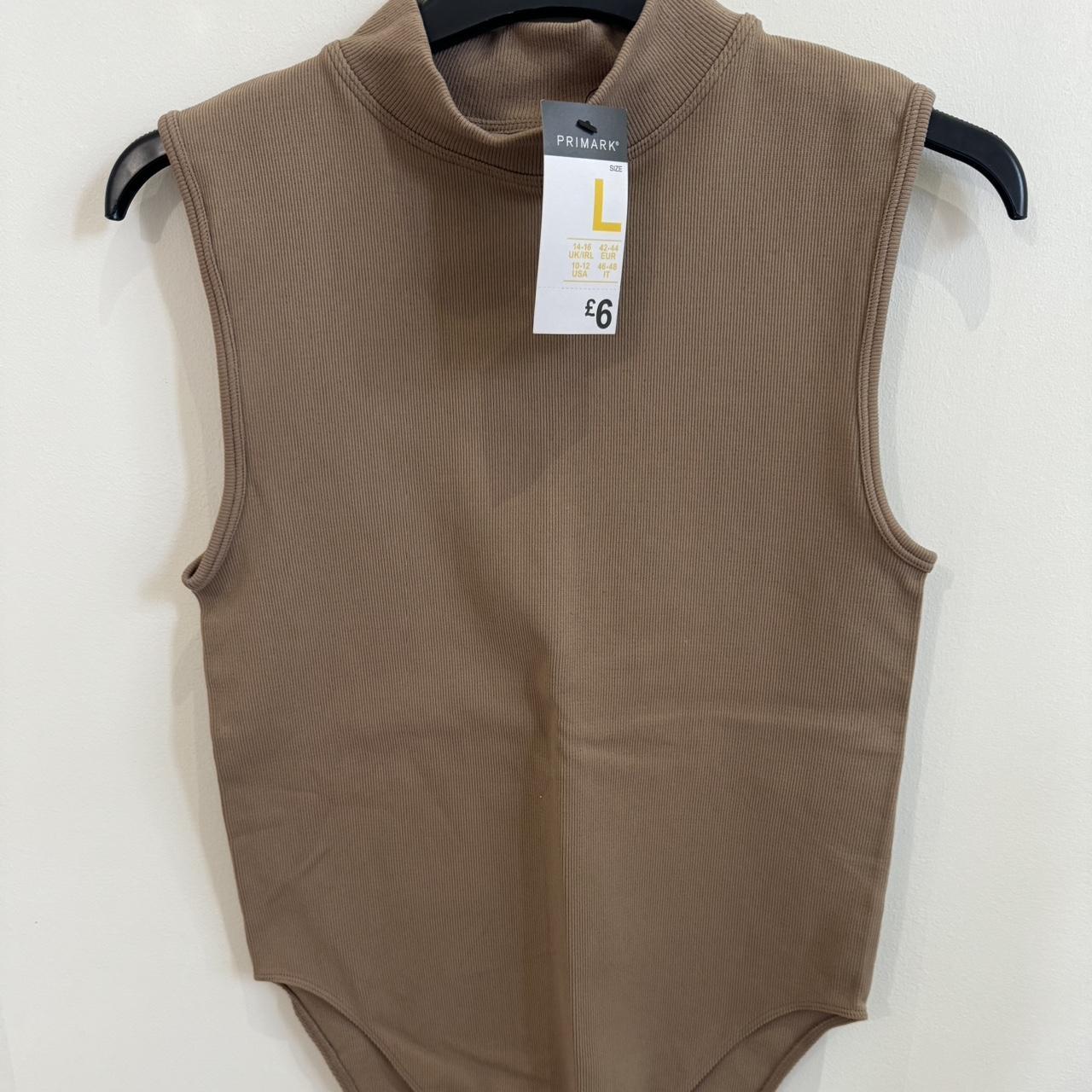 Primark Brown Ribbed Sleeveless Bodysuit Size... - Depop