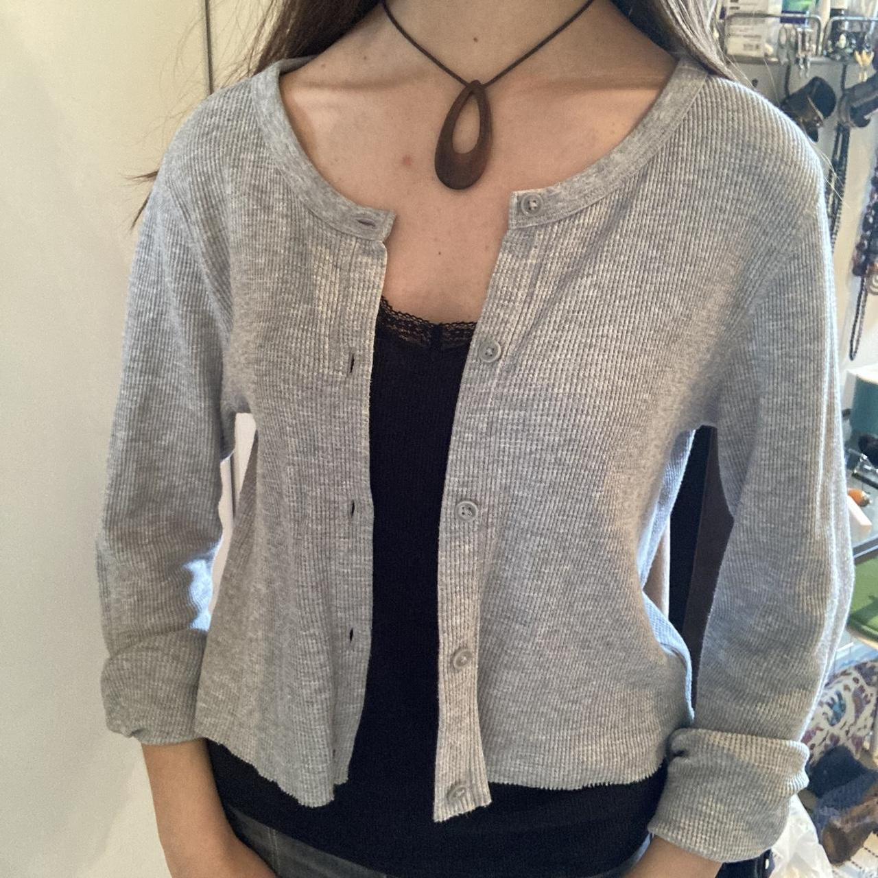 grey simple basic cardigan from uniqlo 🌙similar to... - Depop