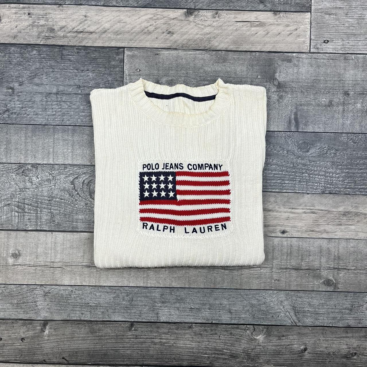 🍐 Ralph Lauren flag sweater in cream with amazing... - Depop