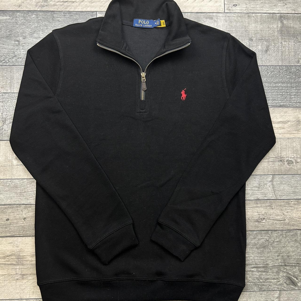 🍐 Ralph Lauren quarter zip in black with amazing red... - Depop
