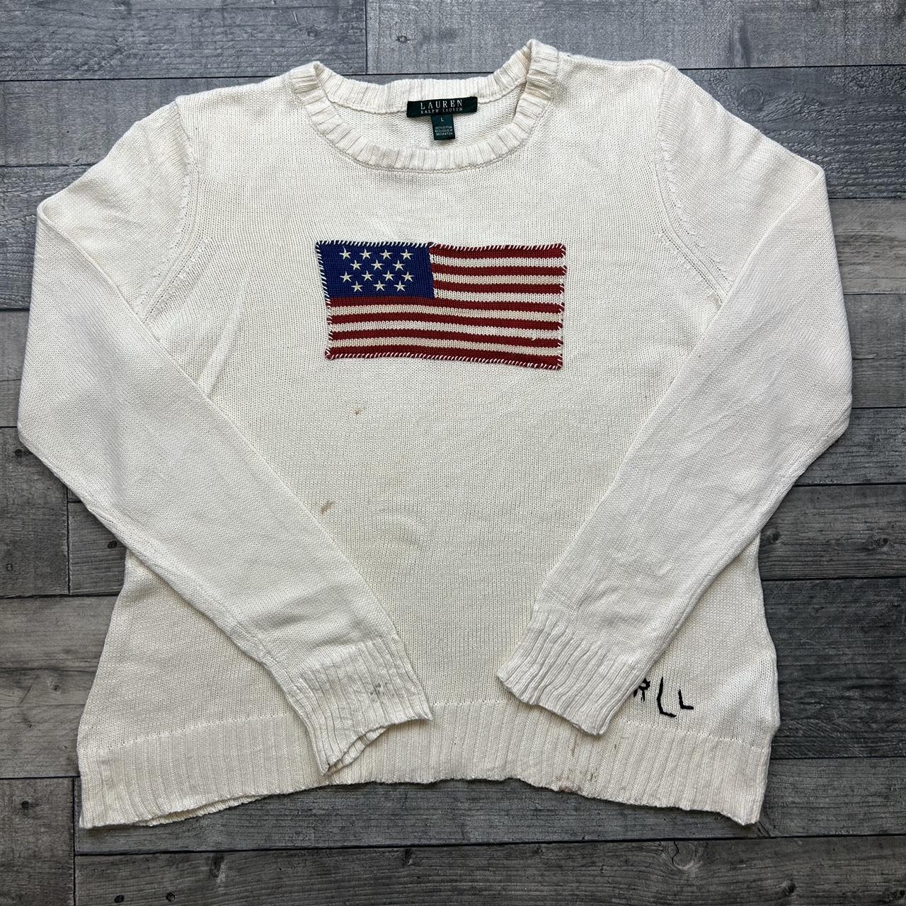 🍐 RARE Ralph Lauren flag sweater in cream with... - Depop