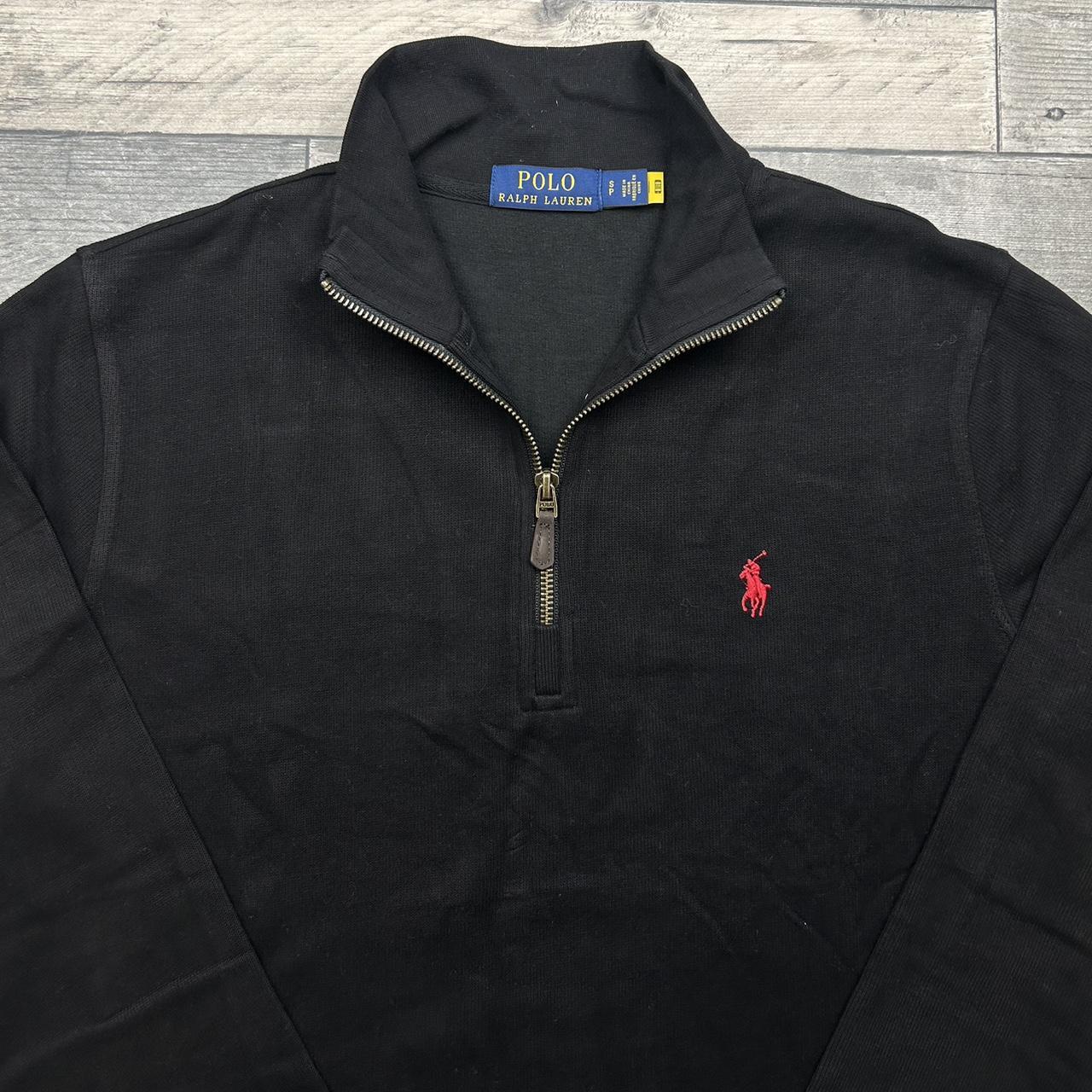 🍐 Ralph Lauren quarter zip in black with amazing red... - Depop