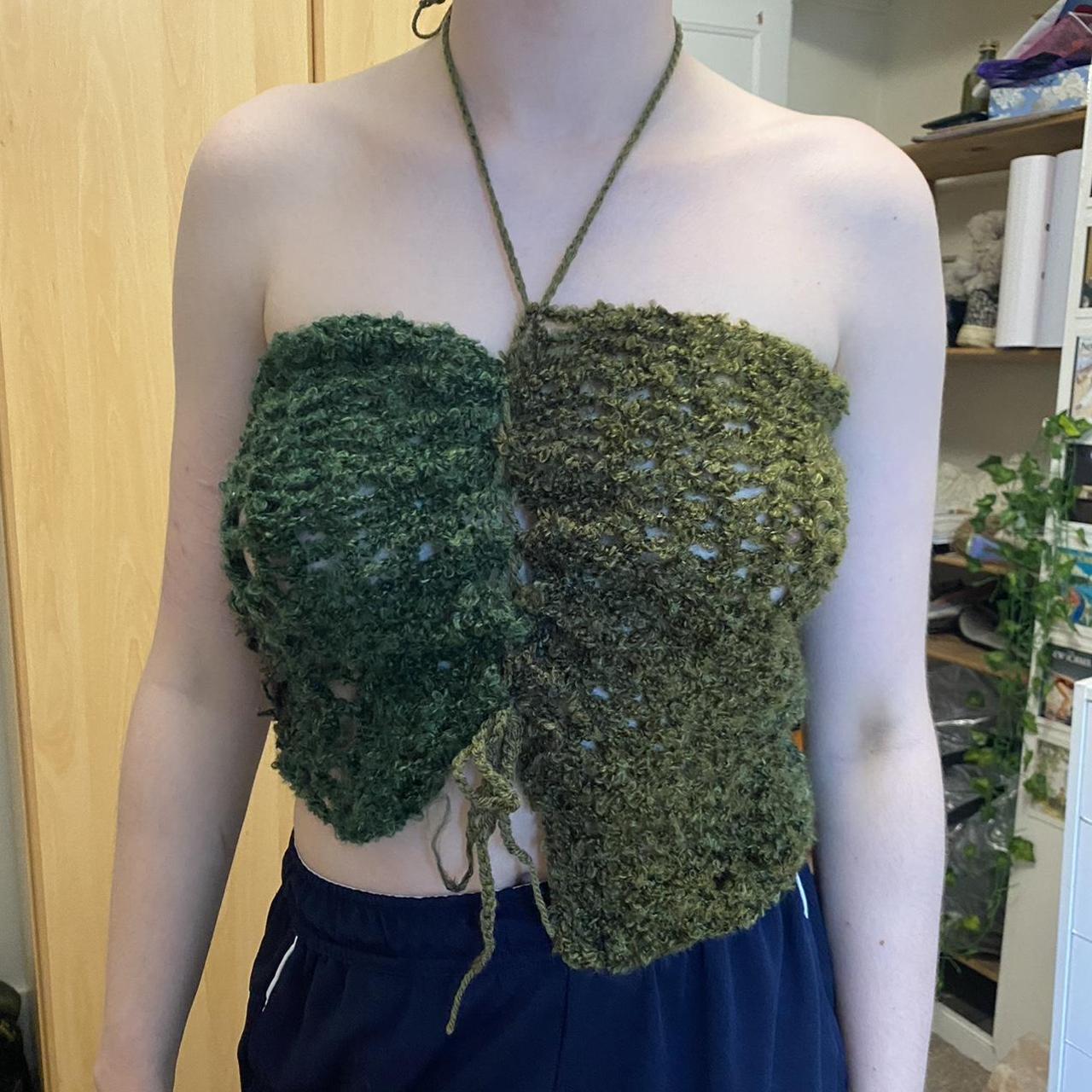 Green knitted halter neck top Fairy n cottage core... - Depop