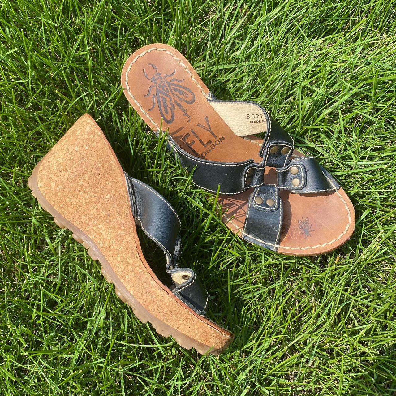 Y2K platform sandals in black leather & cork board... - Depop