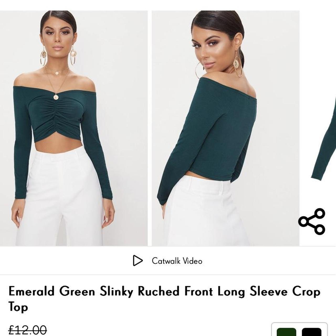 plt slinky green off the shoulder crop top never... - Depop