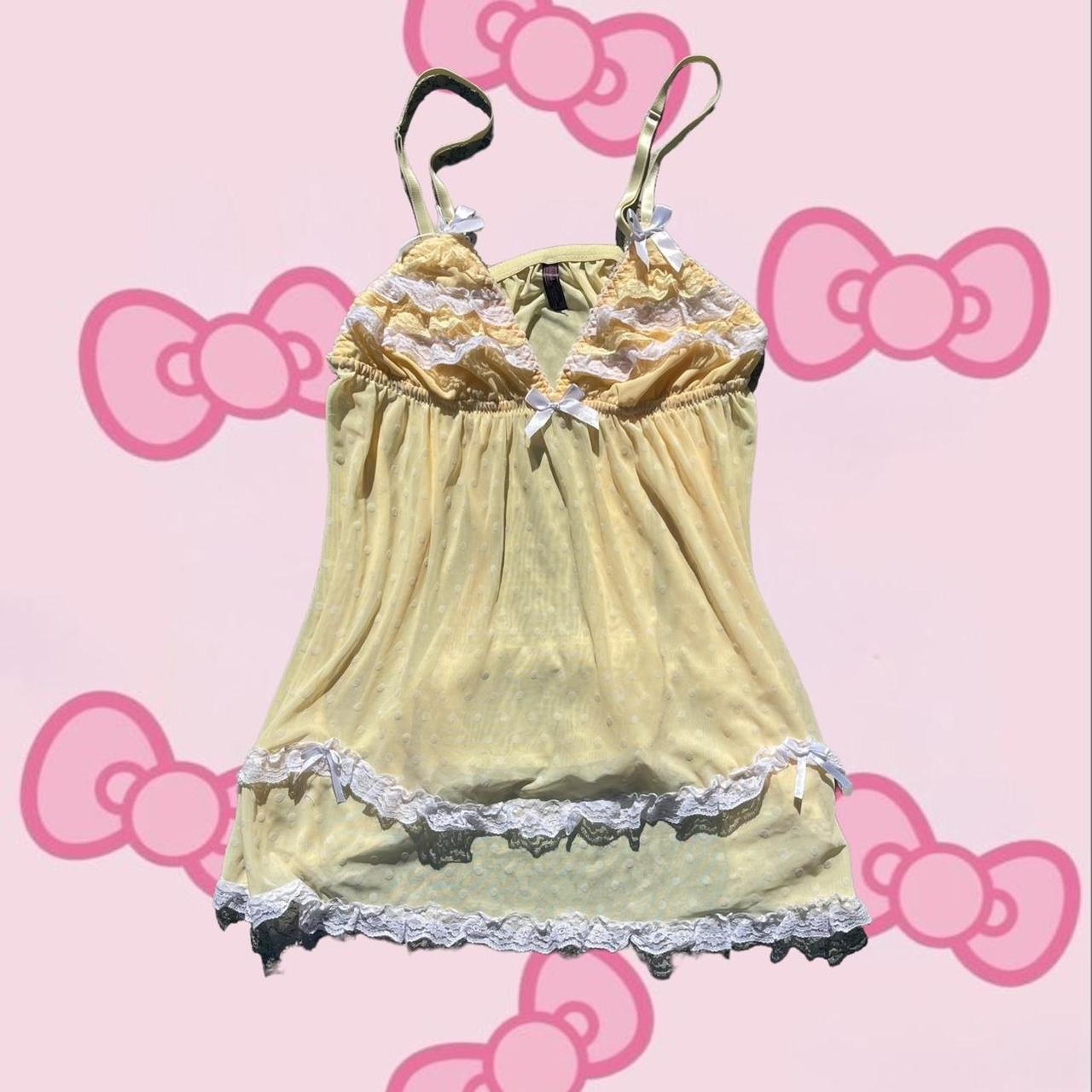 Very Cute Yellow Lacy Lingerie Top With White Bows Depop