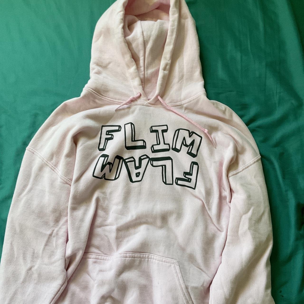 Size: Large FLAMINGO/FLIMFLAM merch hoodie. Gildan... - Depop
