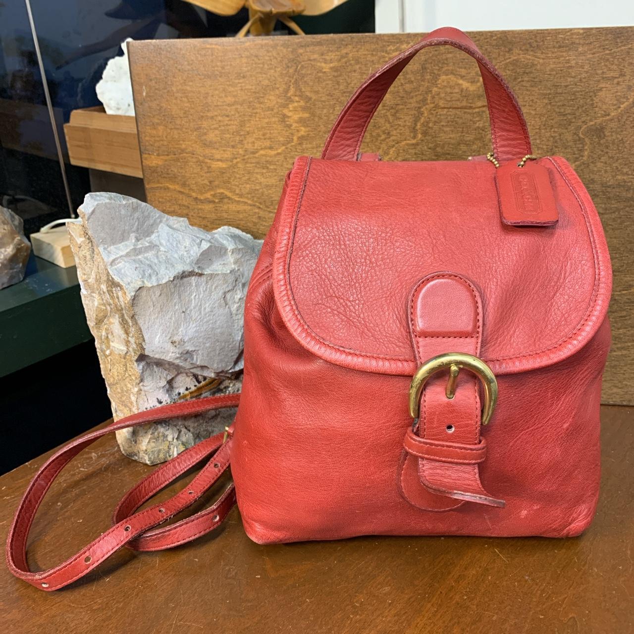 Vintage Red Coach backpack rucksack flap over with... - Depop