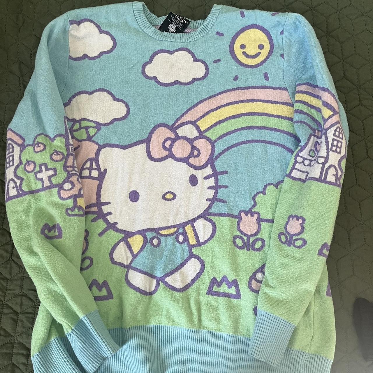 Medium rainbow hello kitty sweater - Depop