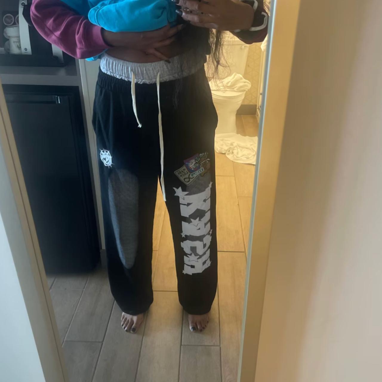 Y2K KASH Graphic Wide Leg Sweatpants – Patchwork... | Depop