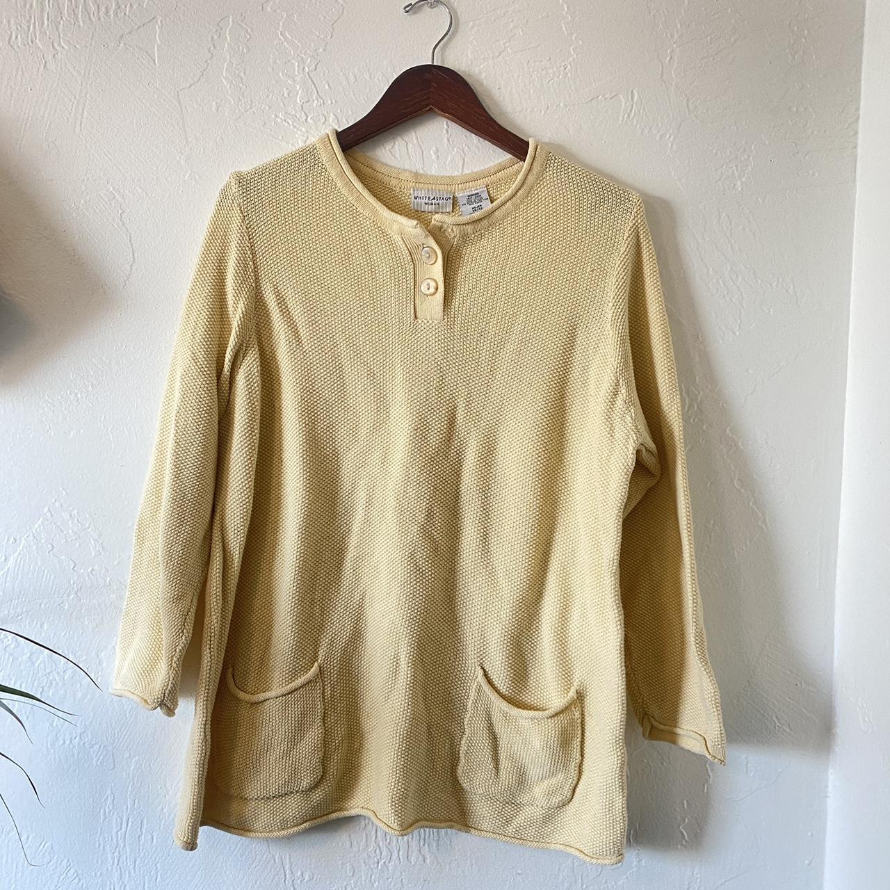 •Pastel Yellow Sweater• Knit henley style sweater.... - Depop