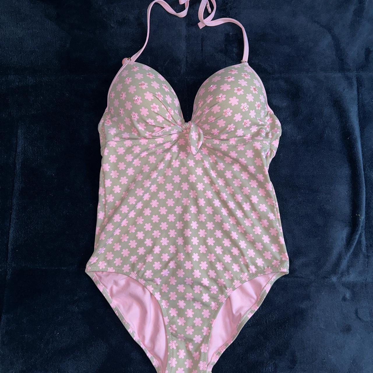 Pink floral one piece bathing suit - Depop