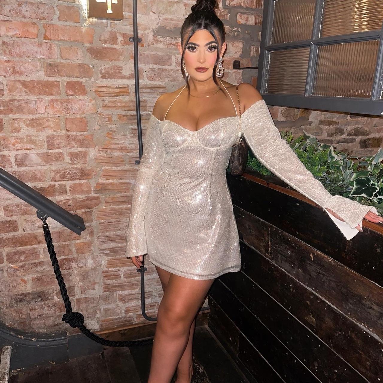 OhPolly Off The Shoulder Sequin A-Line Mini Dress... - Depop