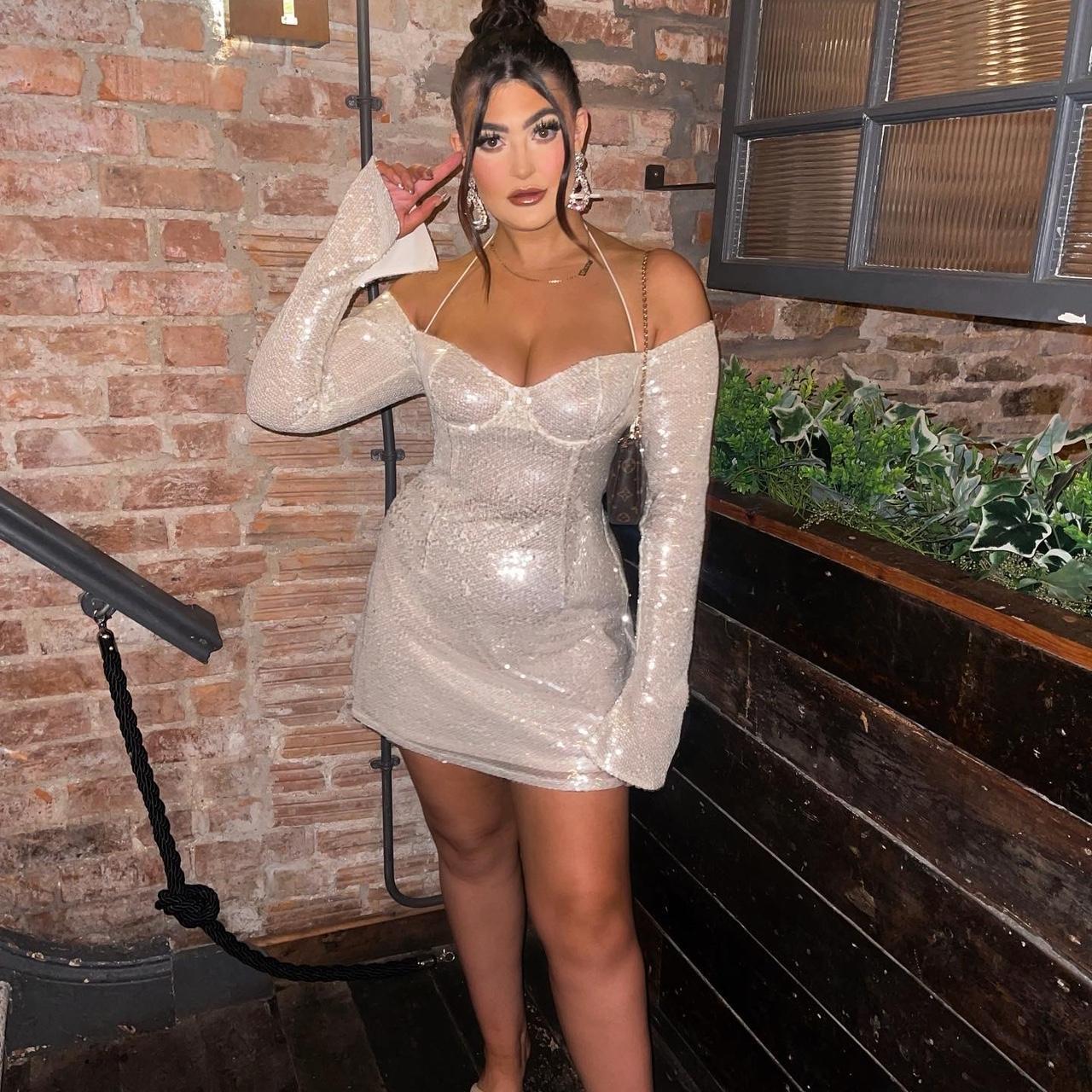 OhPolly Off The Shoulder Sequin A-Line Mini Dress... - Depop