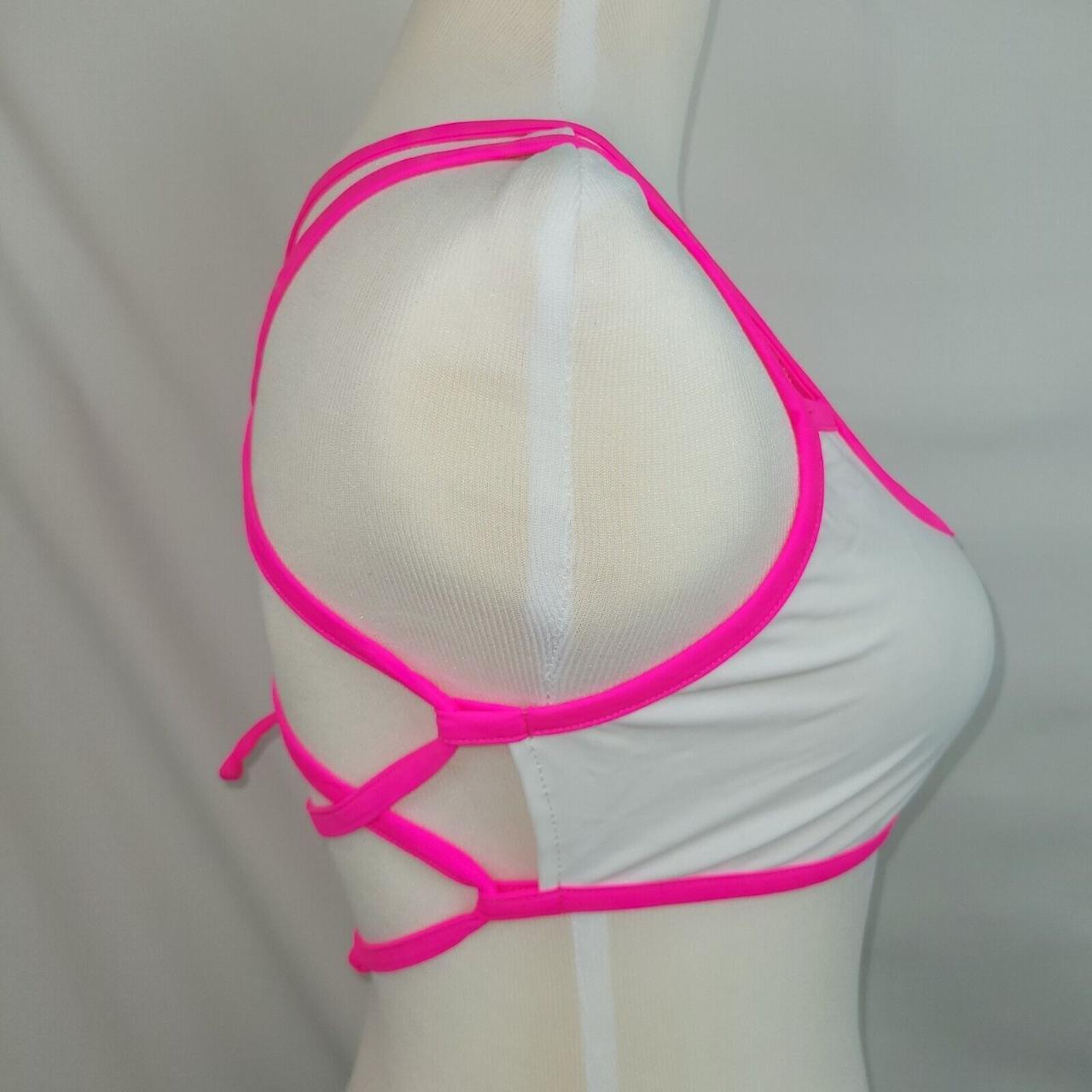 S/M Hot Pink White String Bra Top Rave Dance Party... - Depop