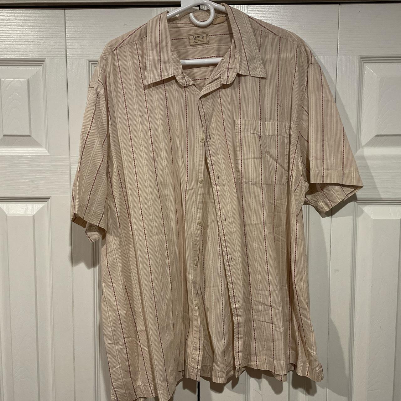 Intricate design arrow button up beige and salmon,... - Depop