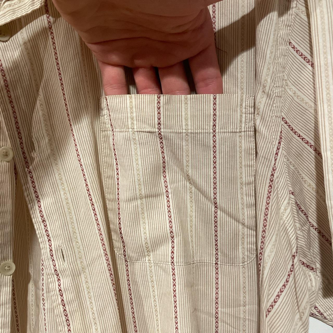 Intricate design arrow button up beige and salmon,... - Depop