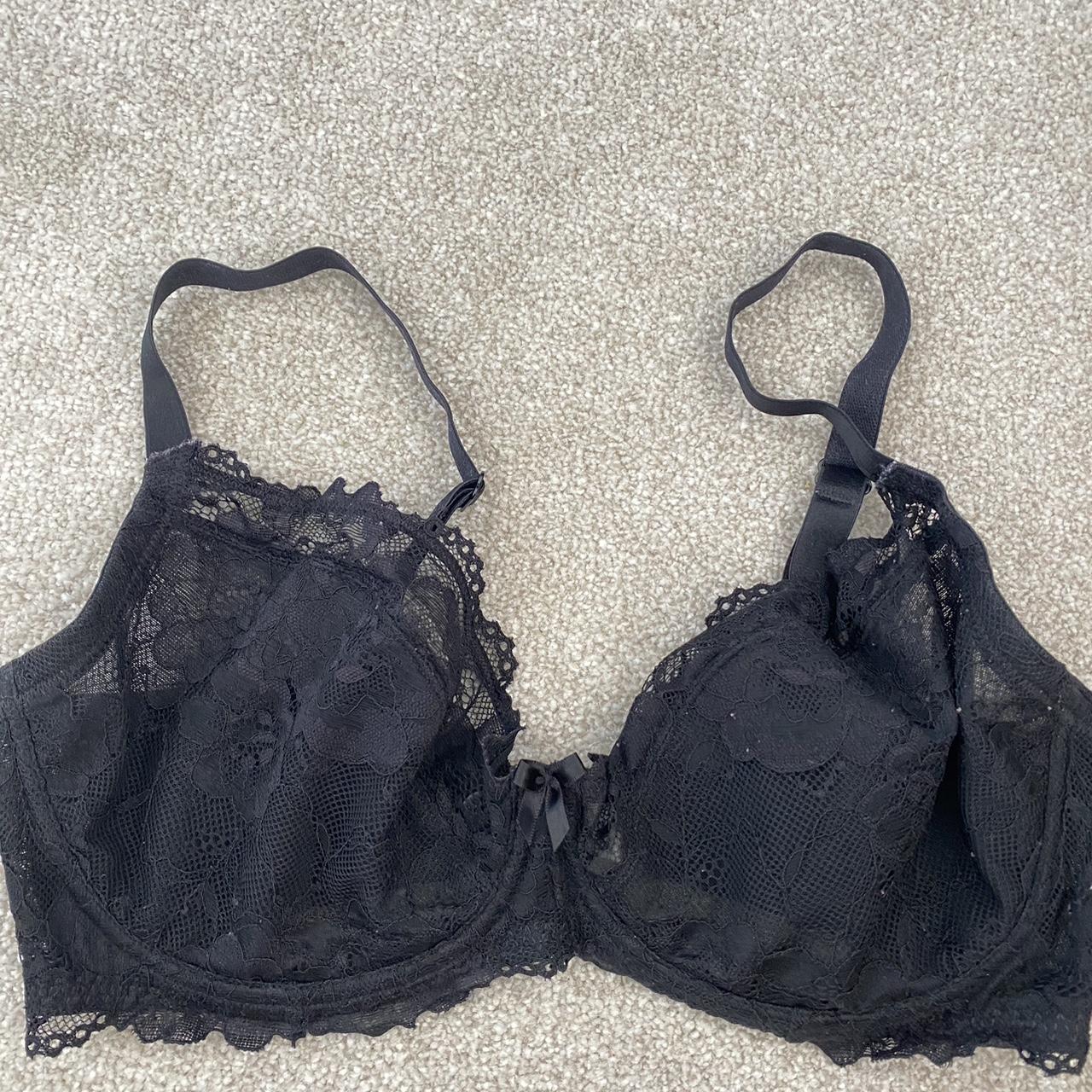 Ivory rose black lace bra, size 32f - Depop
